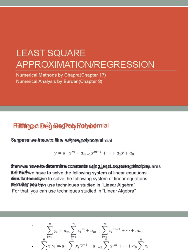 Least Square Approximation/Regression: Numerical Methods by Chapra (Chapter 17) Numerical ...