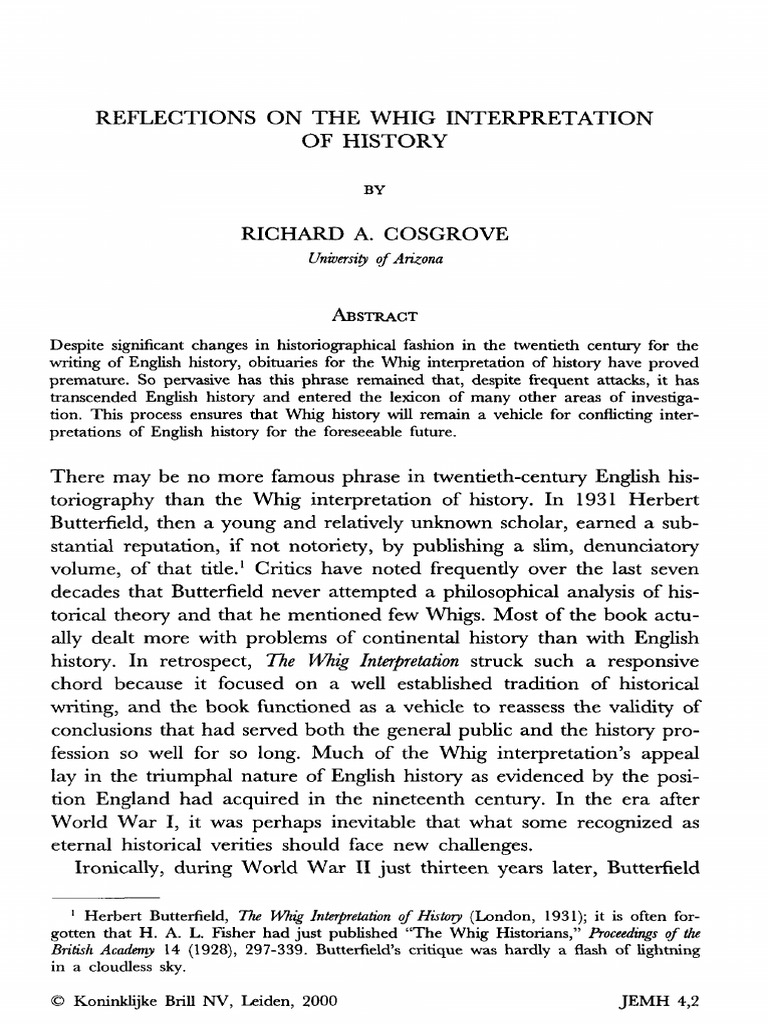 Reflections On The Whig Interpretation of History Richard A. Cosgrove | PDF