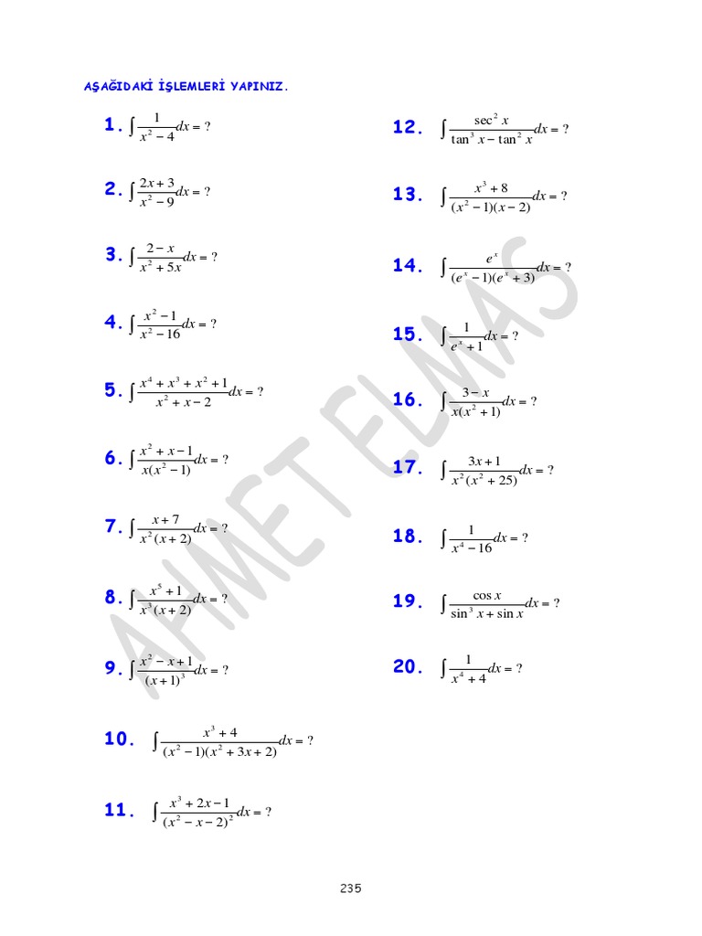Çözümlü Integral Soruları | PDF