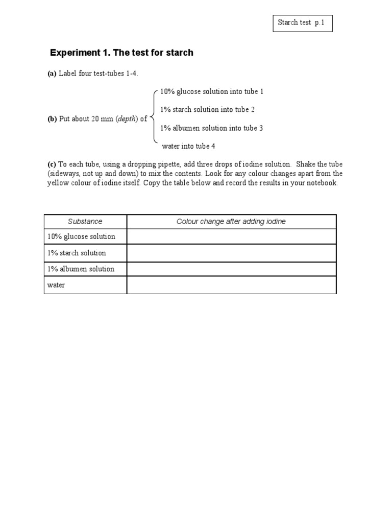 1 Test For Starch | PDF | Glucose | Starch