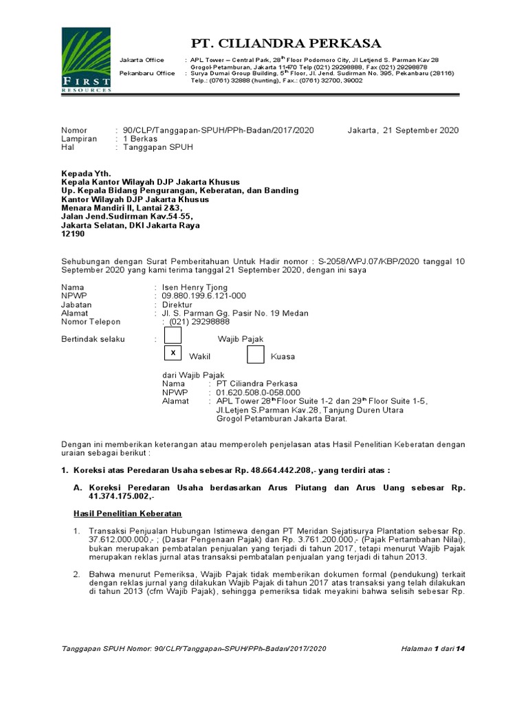 Tanggapan SPUH PPH Badan TH 2017 | PDF