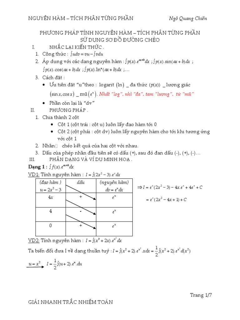 Tinh Nhanh Nguyen Ham Tich Phan Tung Phan Su Dung So Do Duong Cheo Ngo Quang Chien | PDF