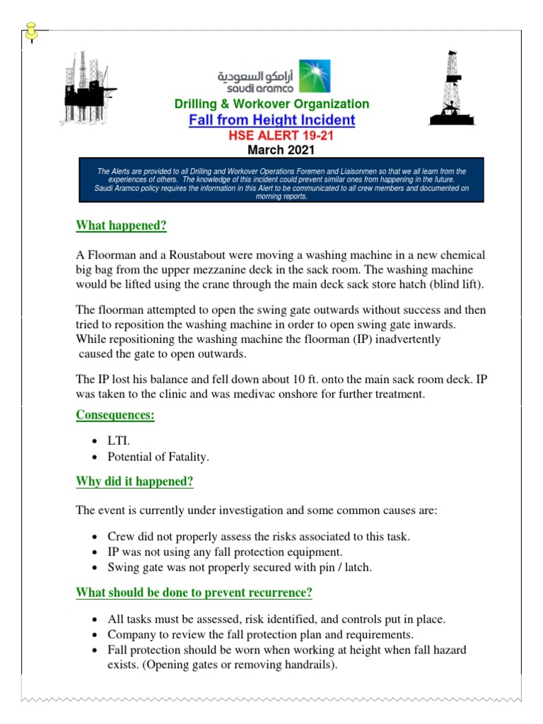 HSE Alert 19-21 Fall From Height Incident | PDF