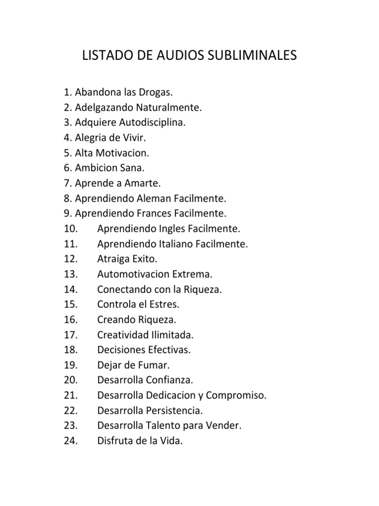 Listado de Audios Subliminales | PDF