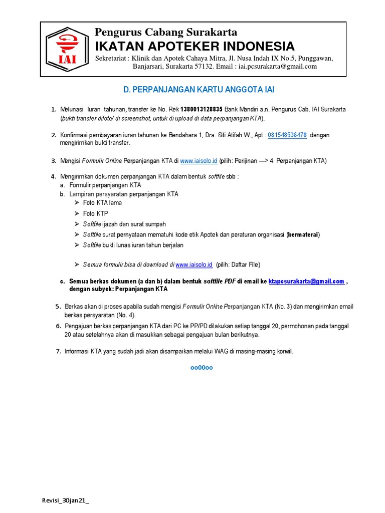 Petunjuk Perpanjangan KTA - Edit 30 Jan 21 | PDF