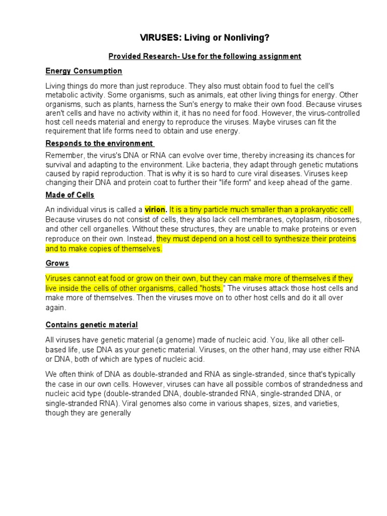 VIRUSES: Living or Nonliving?: Provided Research-Use For The Following ...