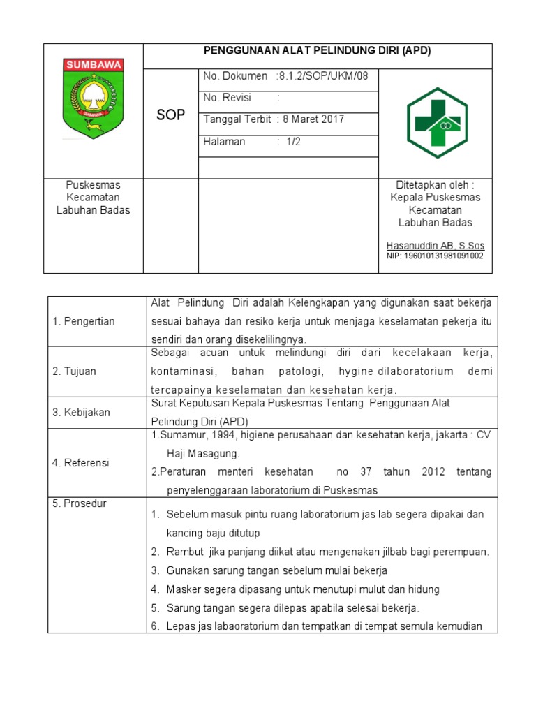 SOP Penggunaan APD di Laboratorium | PDF