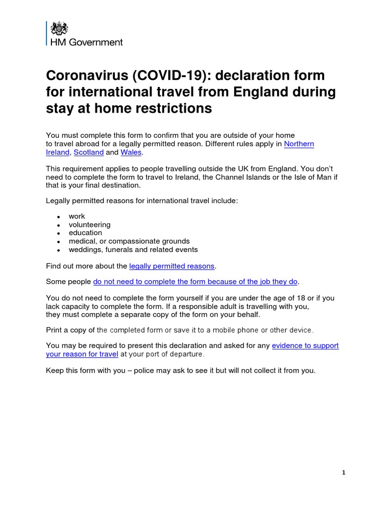 Declaration Form For International Travel | PDF | Government And ...