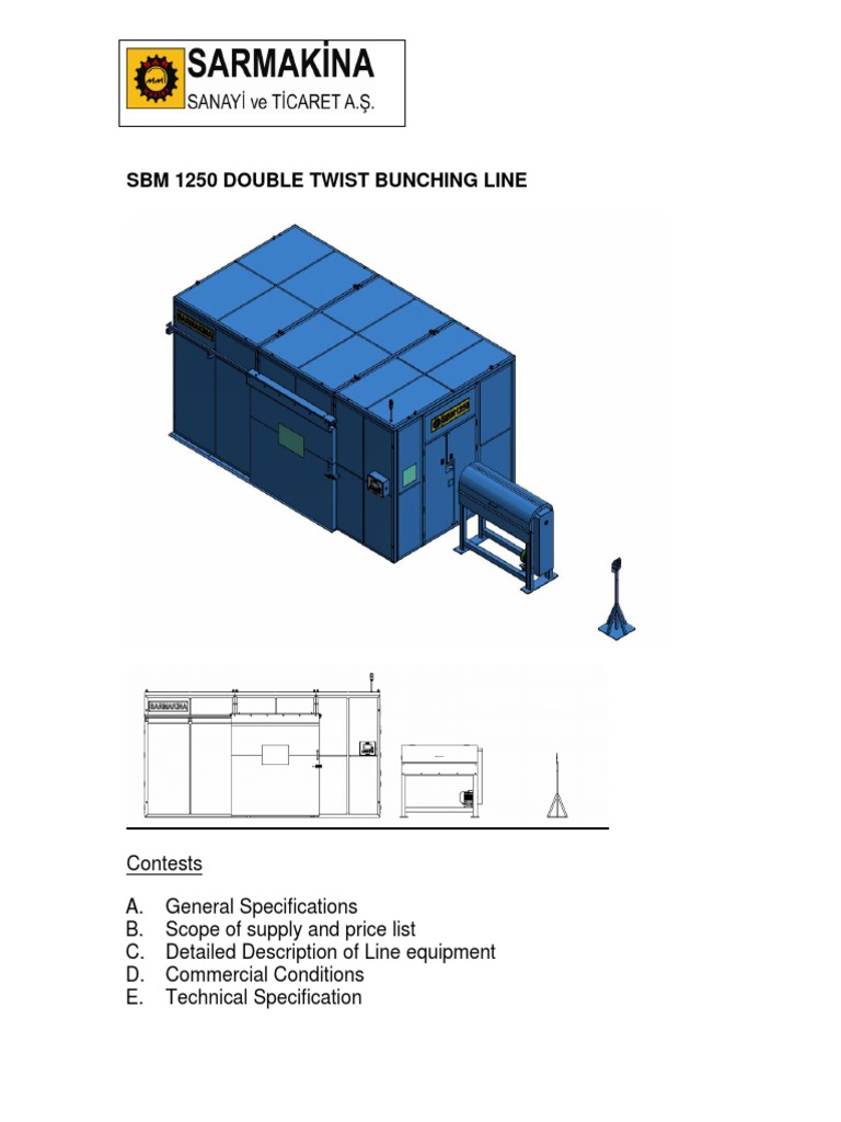 SBM 1250 Double Twist Bunching Line | PDF | Electric Motor | Wire