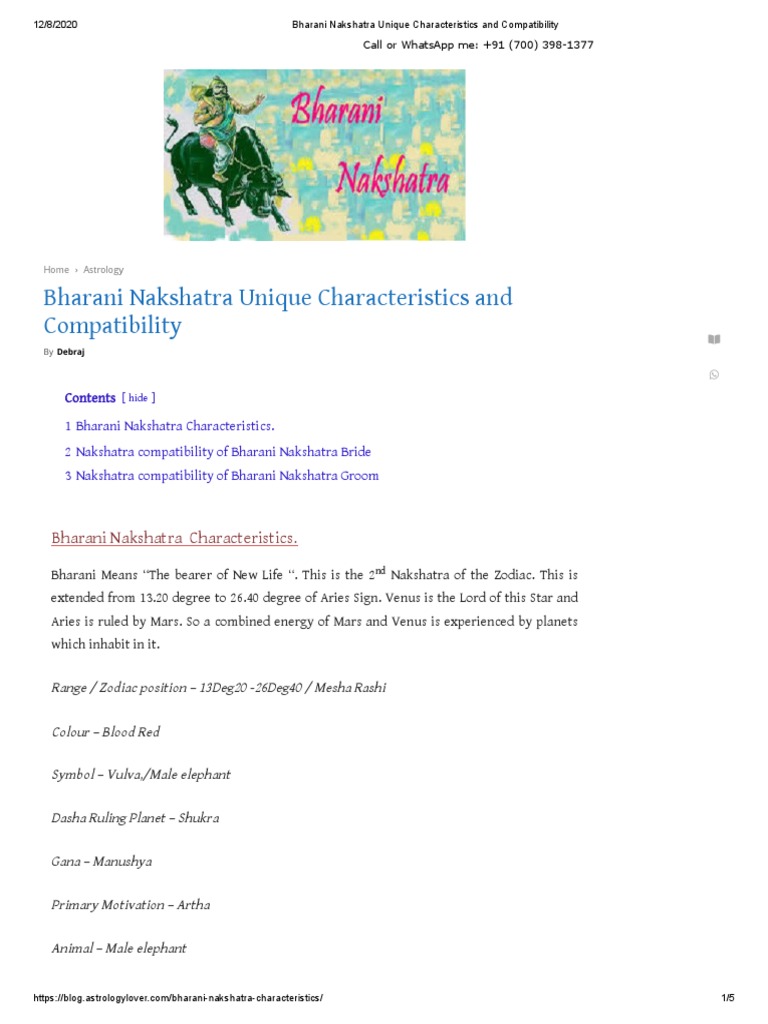 Bharani Nakshatra Unique Characteristics and Compatibility | PDF ...