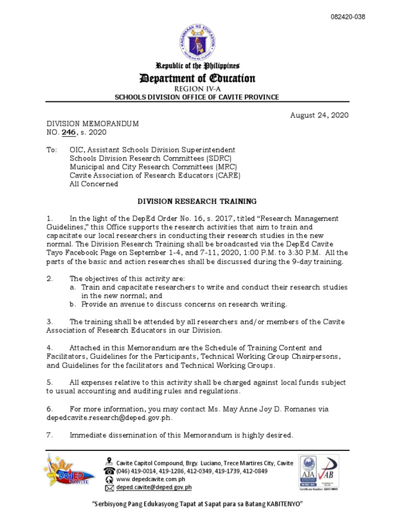 DM 246 Division Research Training | PDF