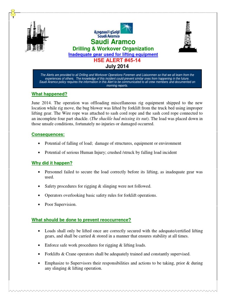 HSE Alert # 45-14 Inadequate Gear Used For Lifting Equipment | PDF