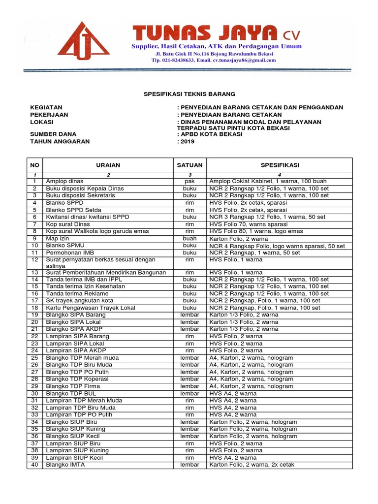 Spesifikasi Teknis Barang | PDF