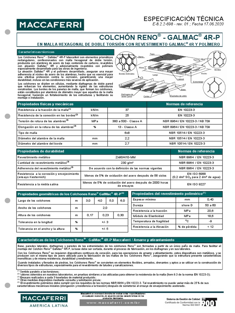 TDS BR Colchón Reno 6x8 2.2mm G4R P SP Feb21 | PDF | Revestimiento | Acero