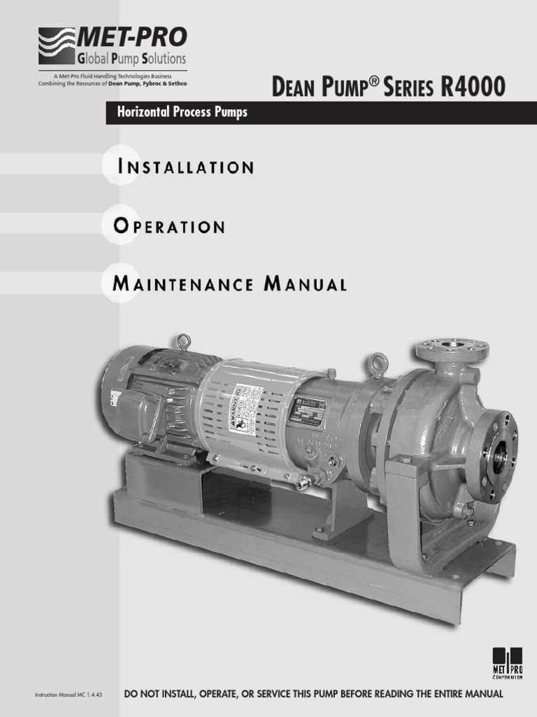 Dean Pump Series R4000 Manual | PDF | Pump | Mechanical Engineering
