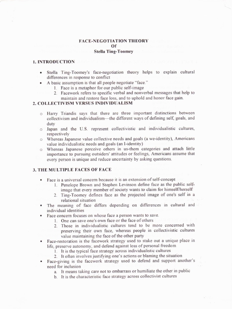 Face Negotiation Theory (Stella Ting-Toomey) - Simplified | PDF ...