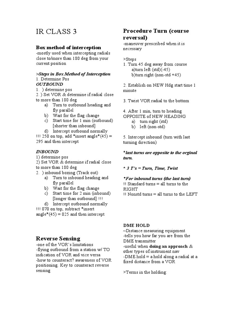 Ir Class 3: Procedure Turn (Course Reversal) | PDF | Wireless | Navigation