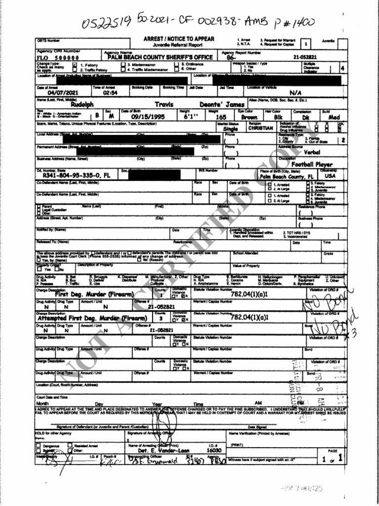 Travis Rudolph Arrest Report | PDF