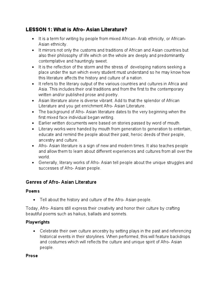 LESSON 1: What Is Afro-Asian Literature? | PDF | Oral Tradition | Africa