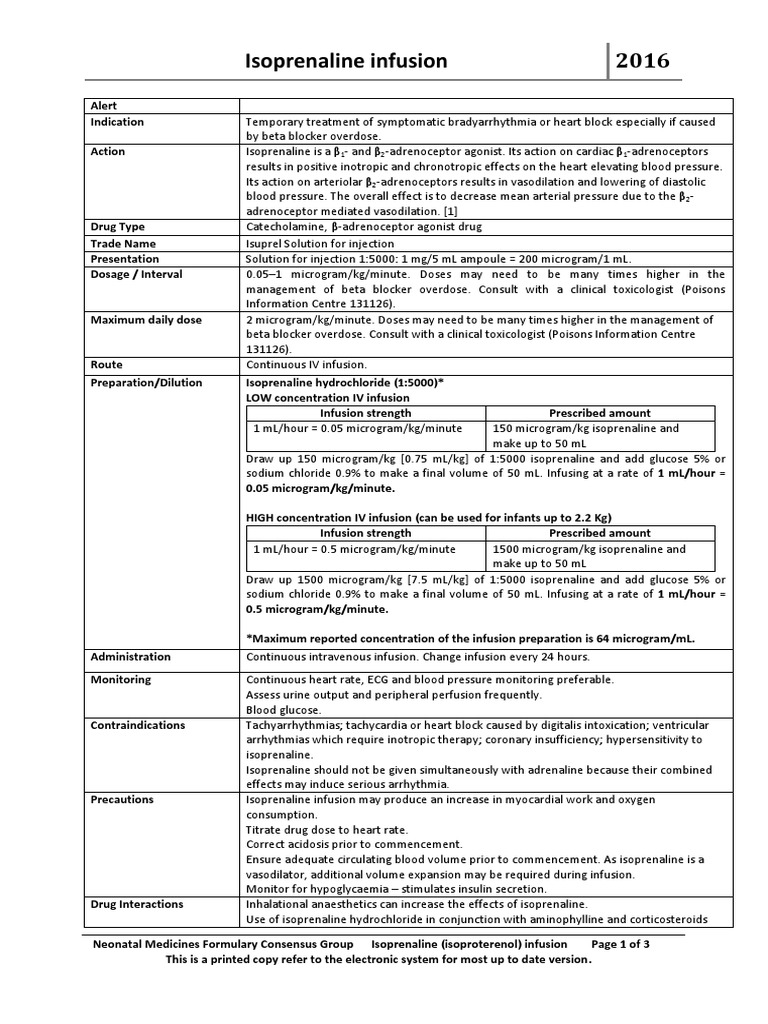 Isoprenaline Infusion 2016 | PDF | Drugs | Medical Specialties