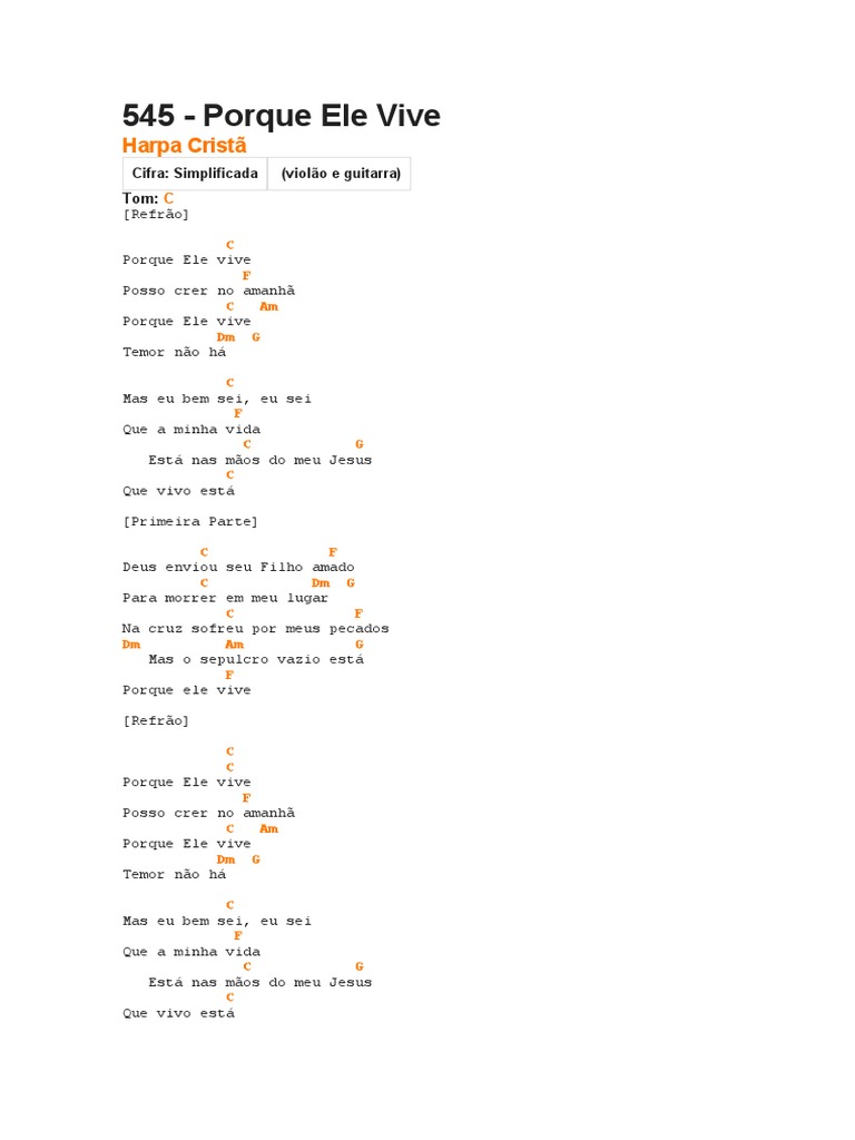 Porque Ele vive Harpa Cristã cifra | PDF