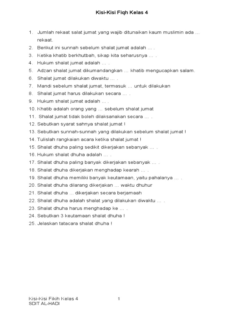 Kisi Kisi FQ Kelas 4 | PDF