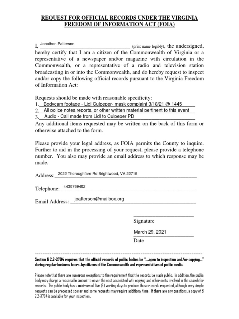 FOIA Request for Lidl Bodycam Footage | PDF | Freedom Of Information ...