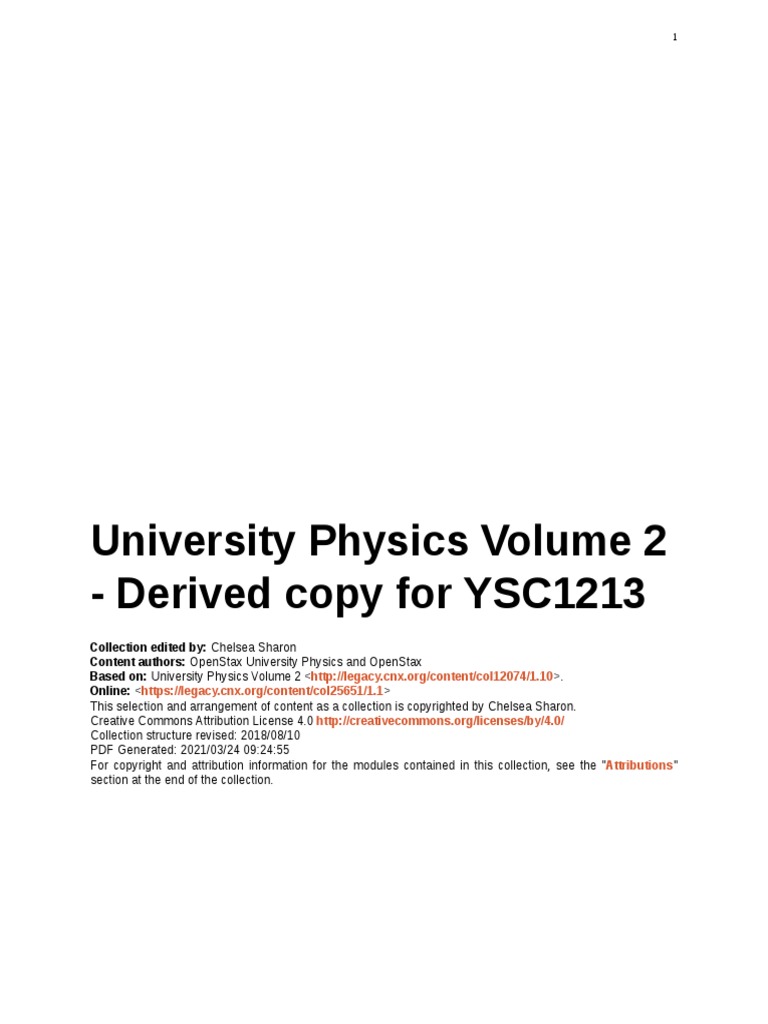 University Physics Volume 2 Derived Copy For Ysc1213 1.75 | PDF ...