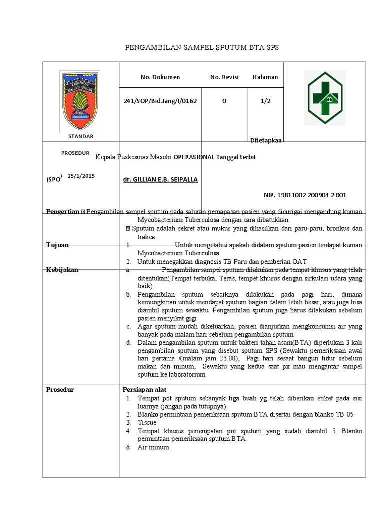Sop Pengambilan Sputum | PDF