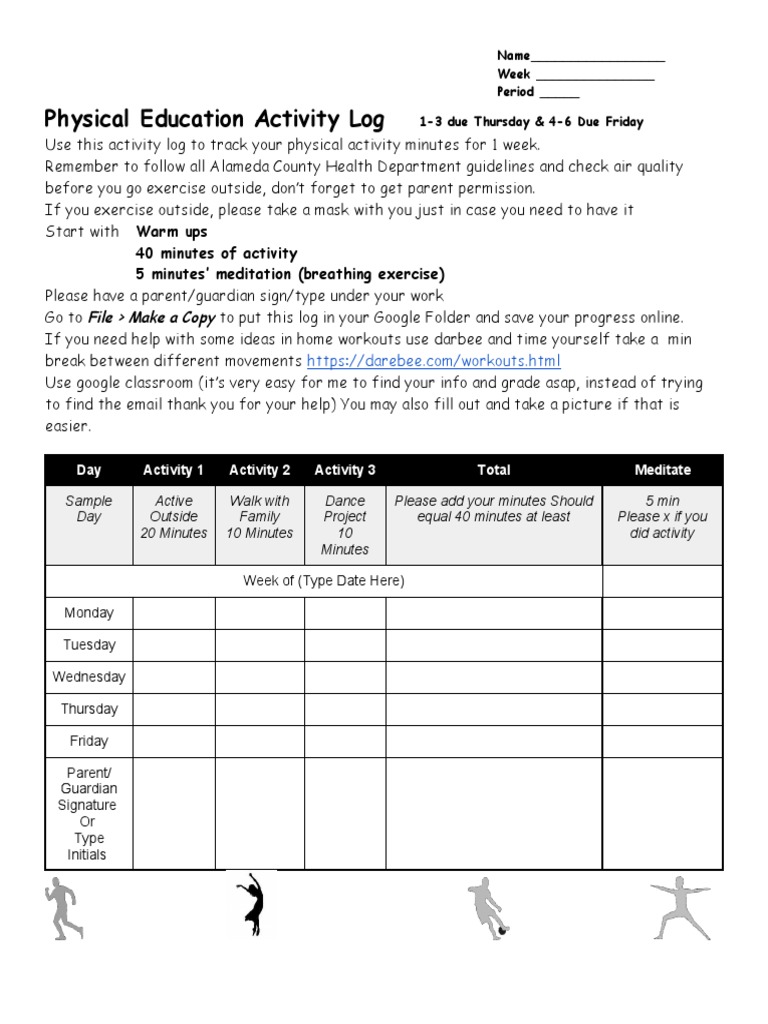Weekly Physical Activity Log Template | PDF | Self-Improvement