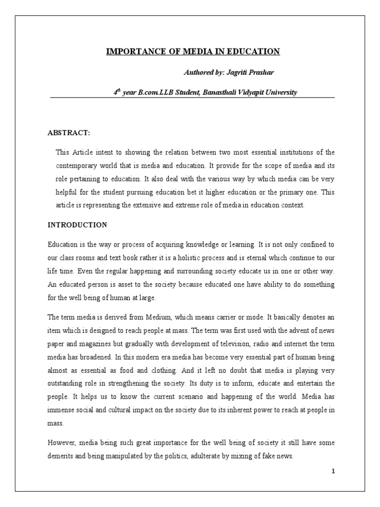 Importance of Media in Education | PDF