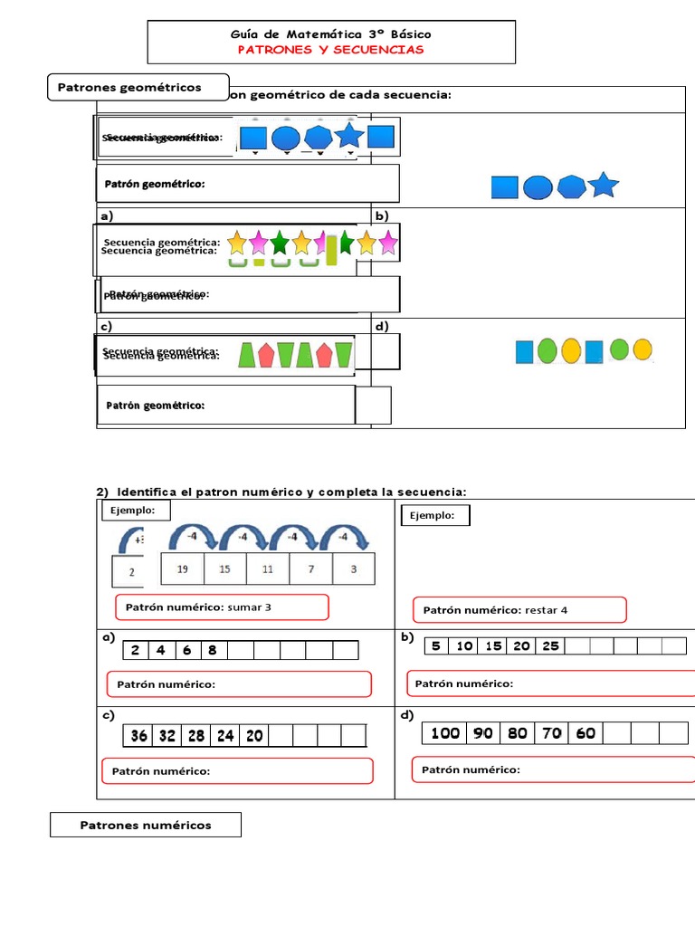 Guia Patrones Numericos y Geometricos 3 Basico | PDF