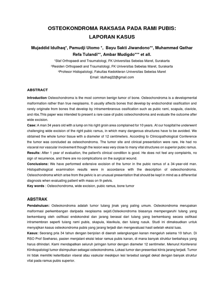 Osteokondroma Raksasa Pada Rami Pubis: Laporan Kasus | PDF ...