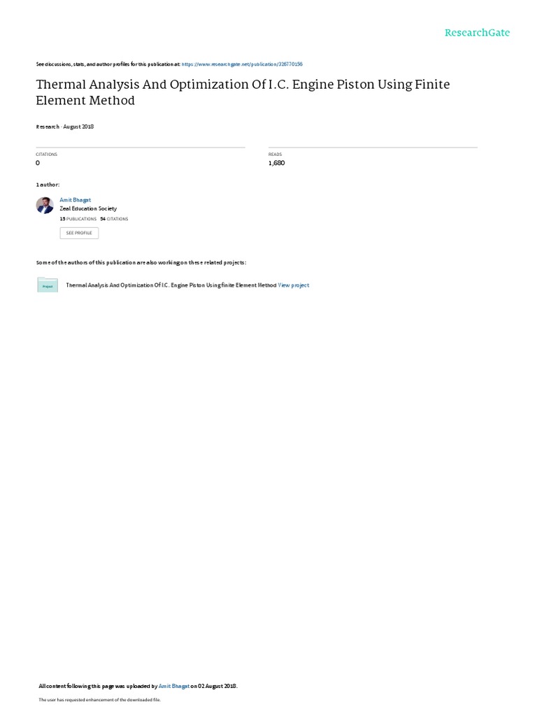 Thermal Analysis and Optimization of I.C. Engine Piston Using Finite Element Method | PDF ...