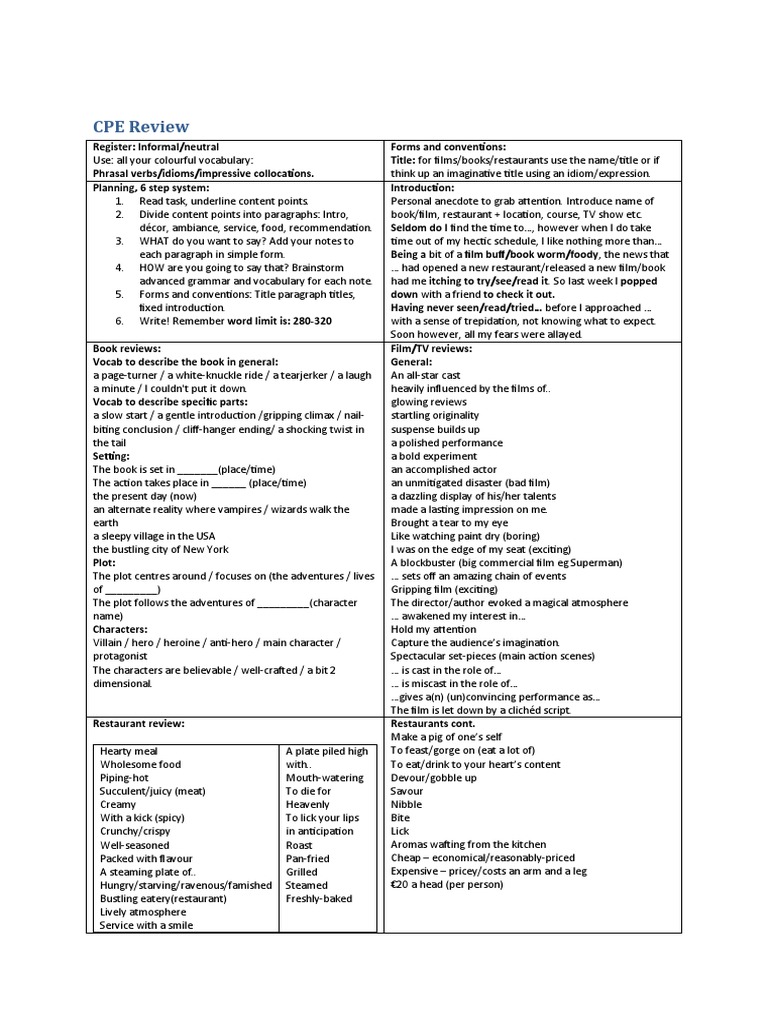CPE Useful Language For Reviews | Download Free PDF | Linguistics ...
