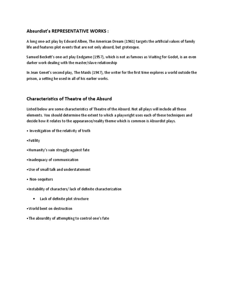 Characteristics of Theatre of Absurd | PDF | General Fiction