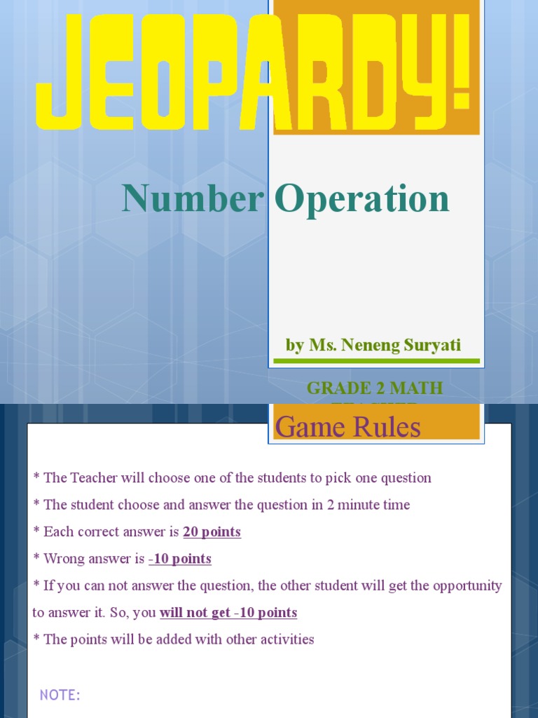 Jeopardy Grade 3 - Number Operation Practice | PDF | Chess Theory | Chess