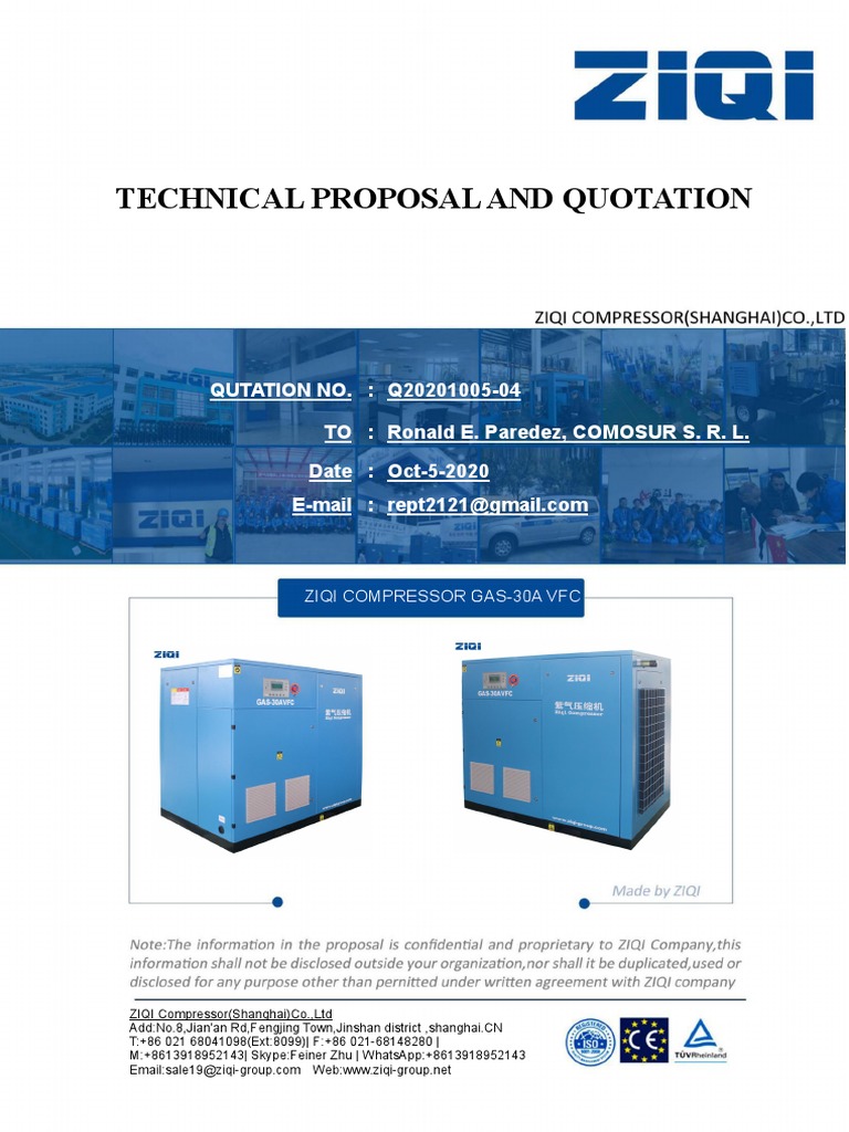 Quotation Screw Air Compressor Gas-30a VFC Zq20201005-04 | PDF ...