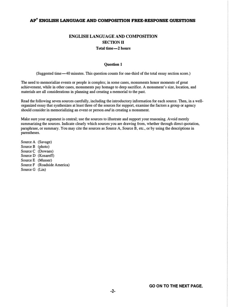 AP English Language and Composition Free-Response Questions | PDF ...