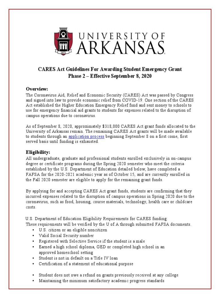 Cares Act Guidelines For Awarding Student Emergency Grant Phase 2