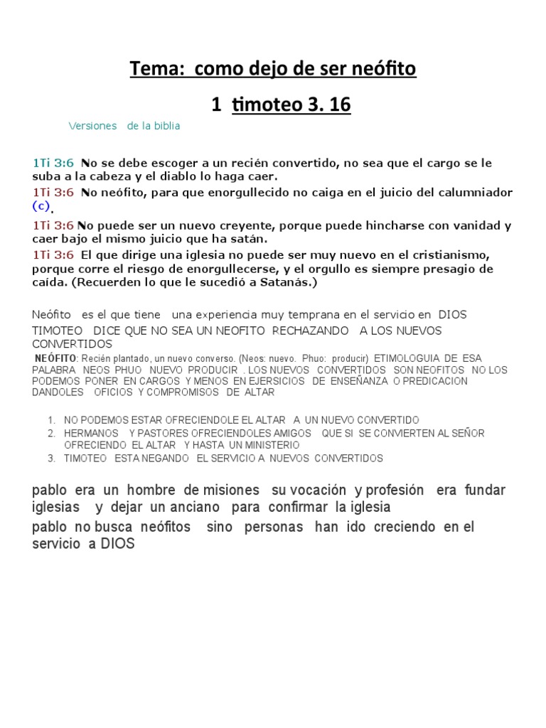 Dejando de Ser Un Neofito | PDF | Pablo el apóstol | Satán