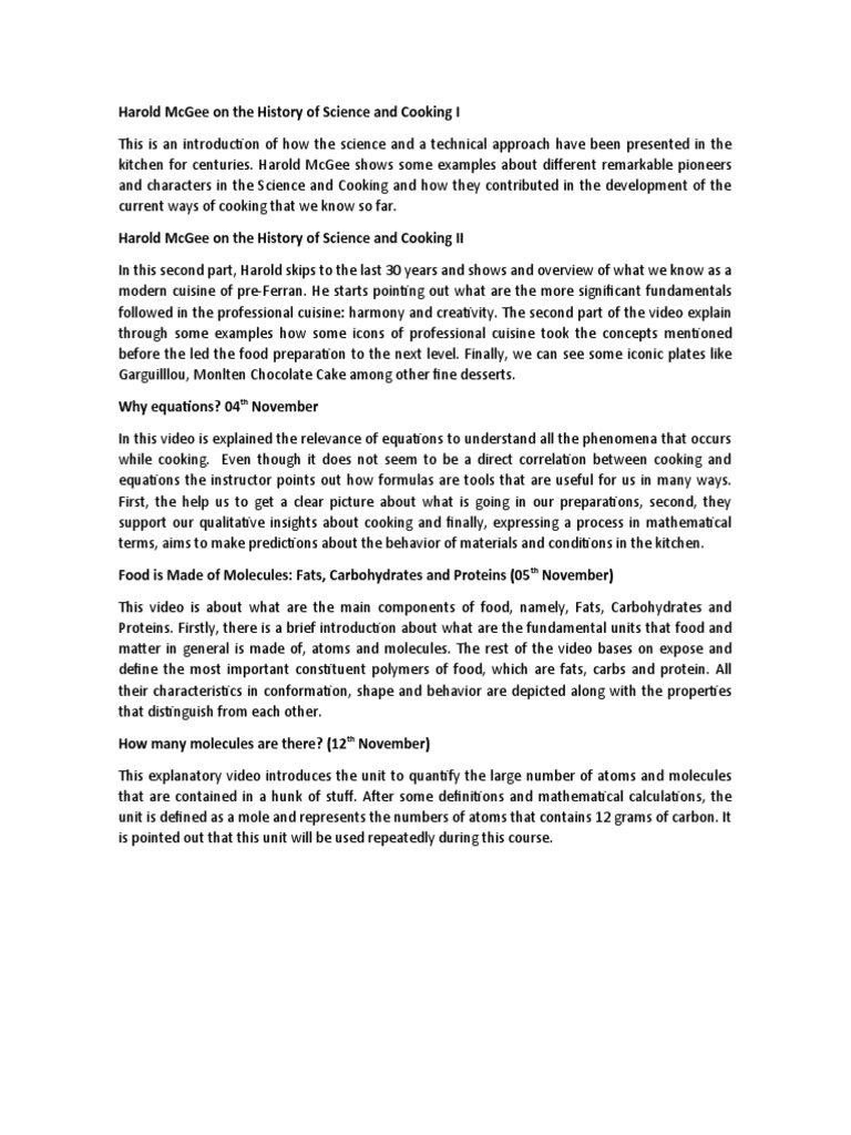 Science of Cooking Notes | PDF | Cooking | Molecules