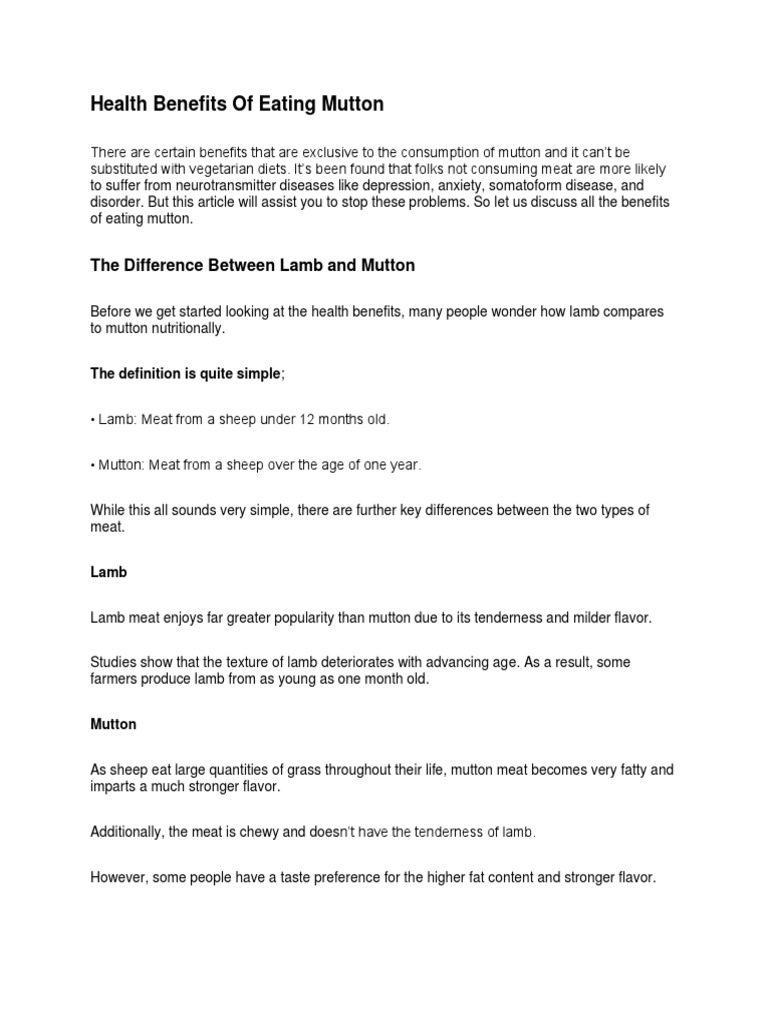 Health Benefits of Eating Mutton | PDF | Fat | Meat