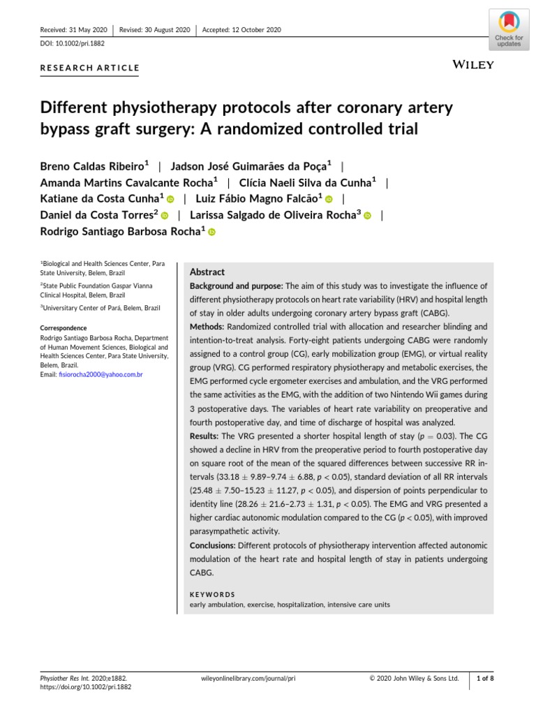 Different Physiotherapy Protocols After Coronary Artery Bypass Graft Surgery: A Randomized ...