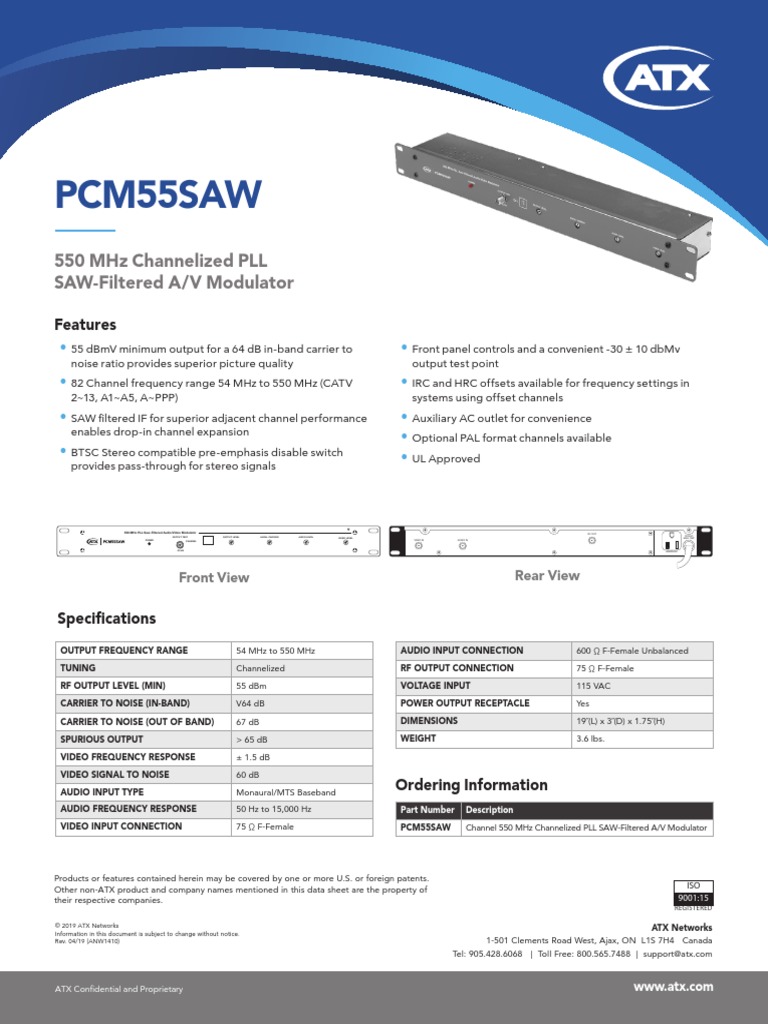Pcm55Saw: 550 MHZ Channelized PLL Saw-Filtered A/V Modulator | PDF ...