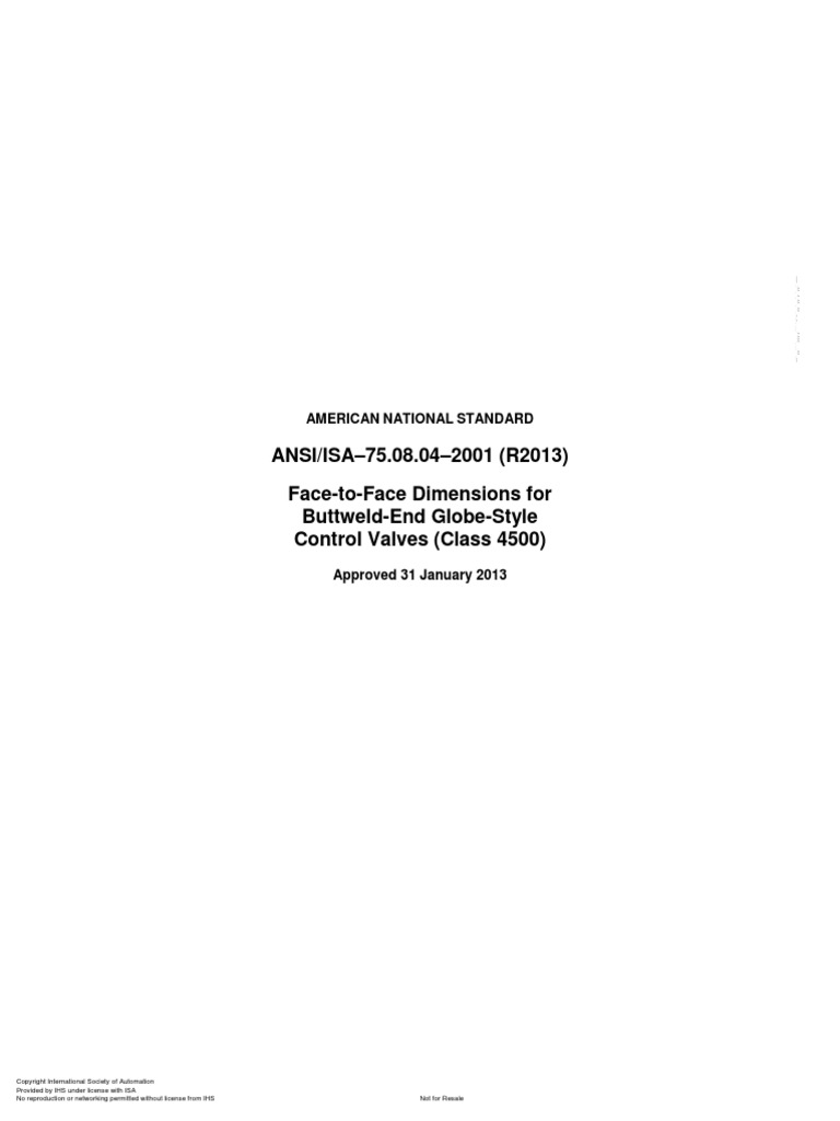Ansi/Isa - 75.08.04-2001 (R2013) Face-to-Face Dimensions For Buttweld ...
