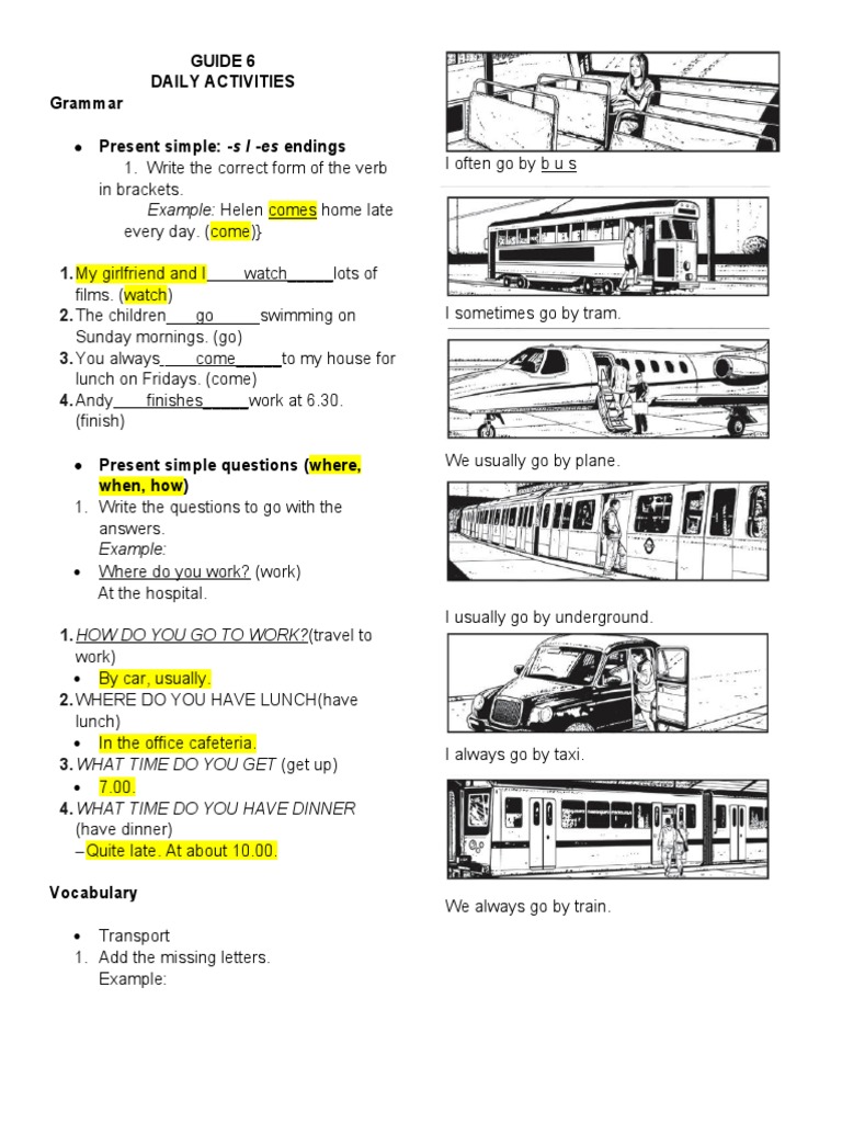 Daily Activities Grammar and Vocabulary Guide | PDF | Dinner | Lunch