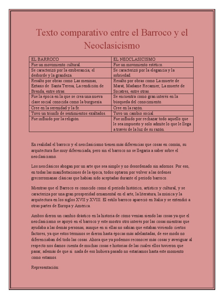 Texto Comparativo Entre El Barroco y El Neoclasicismo | PDF | Barroco | Estética