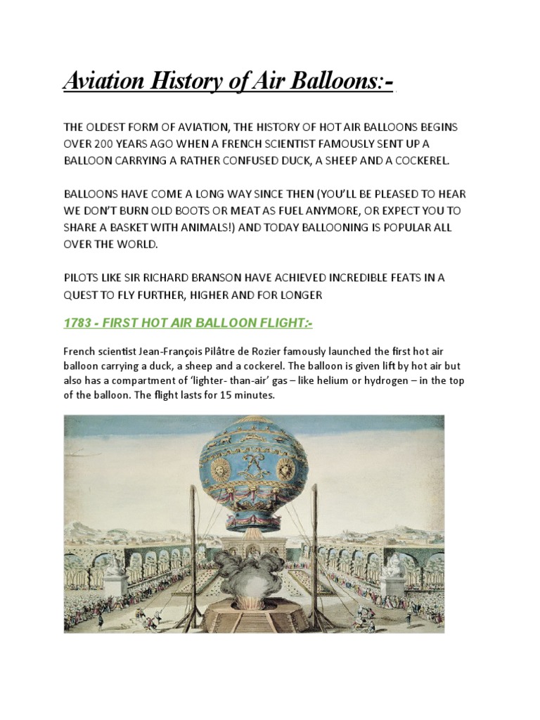 Aviation History of Air Balloons | PDF | Balloon (Aeronautics ...