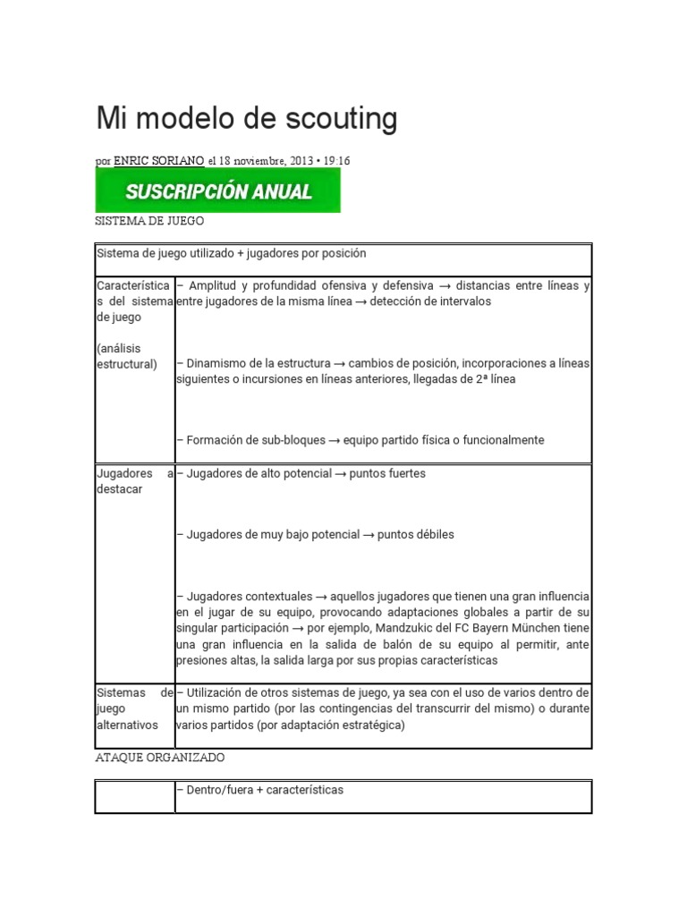 Plantillas y Análisis de Scouting Fútbol | PDF | Defensor (Asociación ...